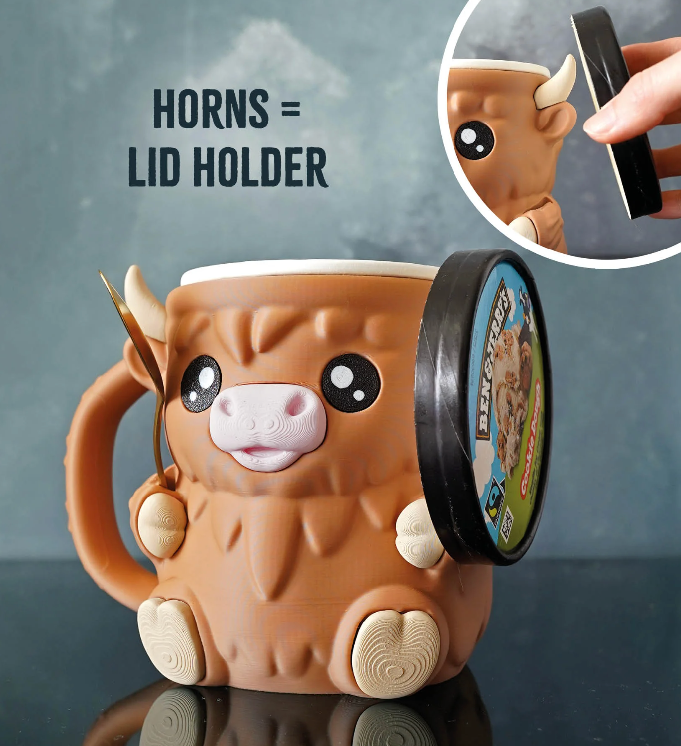 Highland Cow Ice Cream Pint Holder - The Perfect Gift for Ice Cream Lo – PracticalPrints3DTX